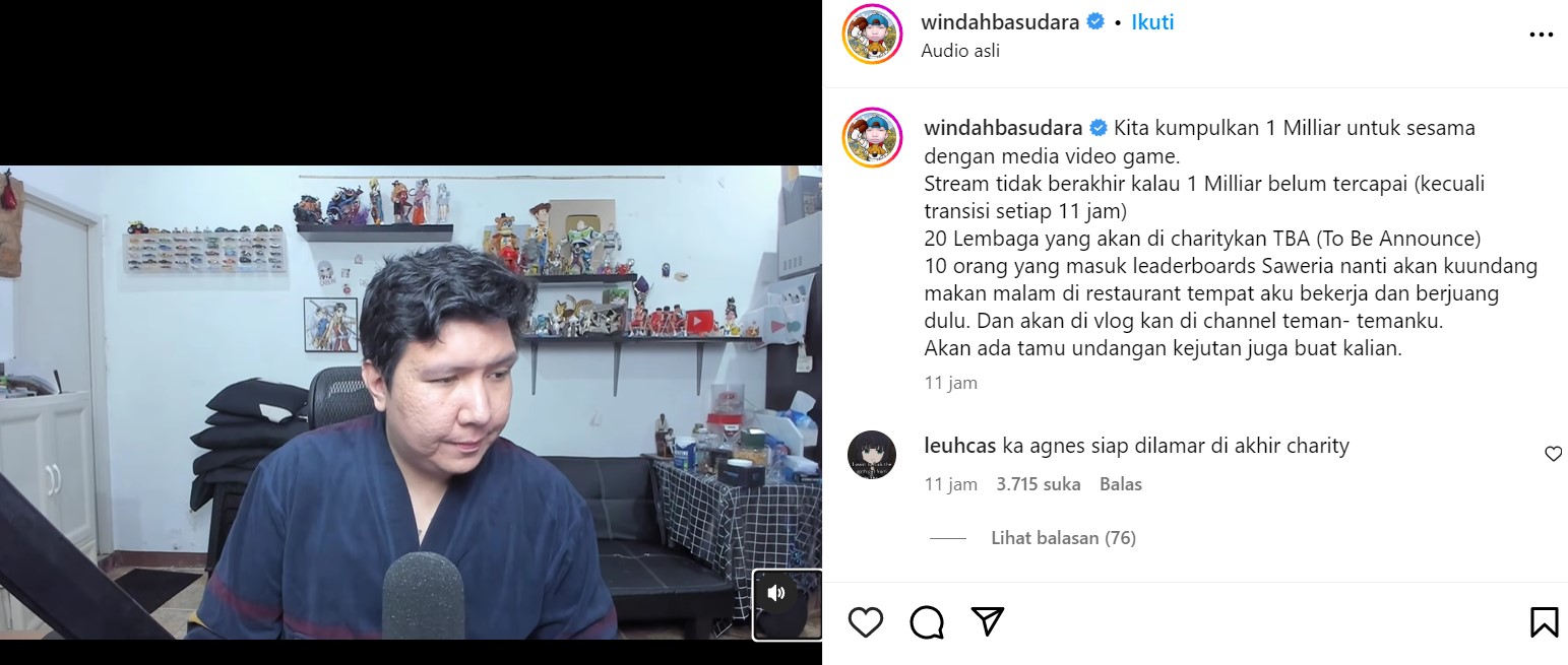Windah Basudara Gelar Charity Stream, Nonstop Live Streaming Sampai Terkumpul Rp1 Miliar